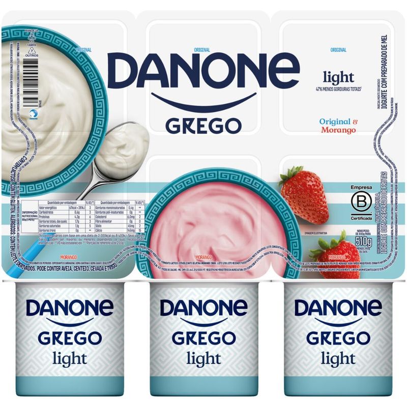 Iogurte Parcialmente Desnatado Grego Original + Morango Light Danone ...